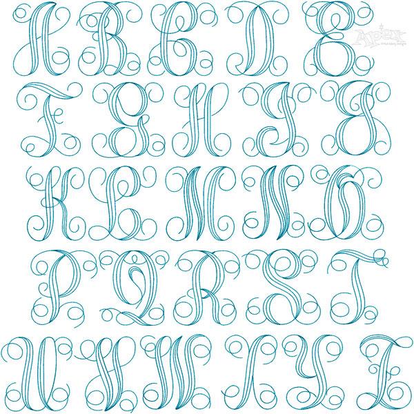 Vine Interlocking Bean Run Stitch Monogram Embroidery Font | Apex Monogram Designs & Fonts